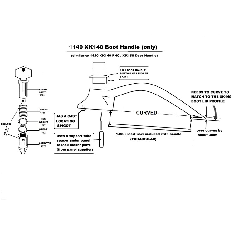 1140. XK140 Boot Lid External Lock Handle with Trim Strip. BD11265.