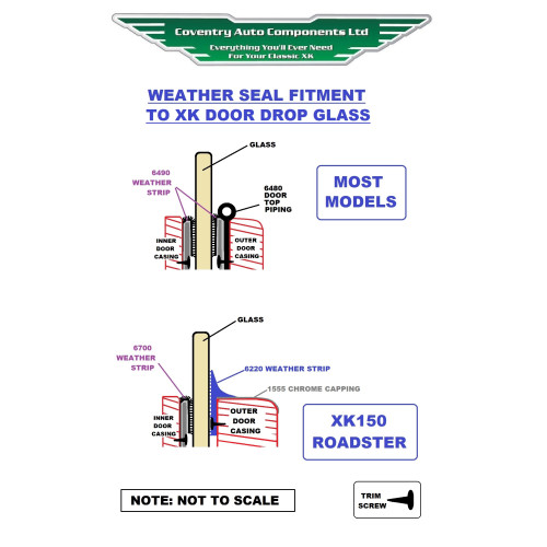 6700 x 2. XK150 Roadster Long Weather Seal Strip To Door Drop Glass ...