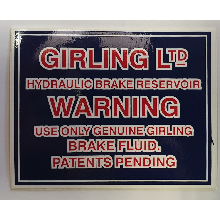 XK150 Girling Ltd, blue 'Warning use genuine fluid' Label for Brake ...